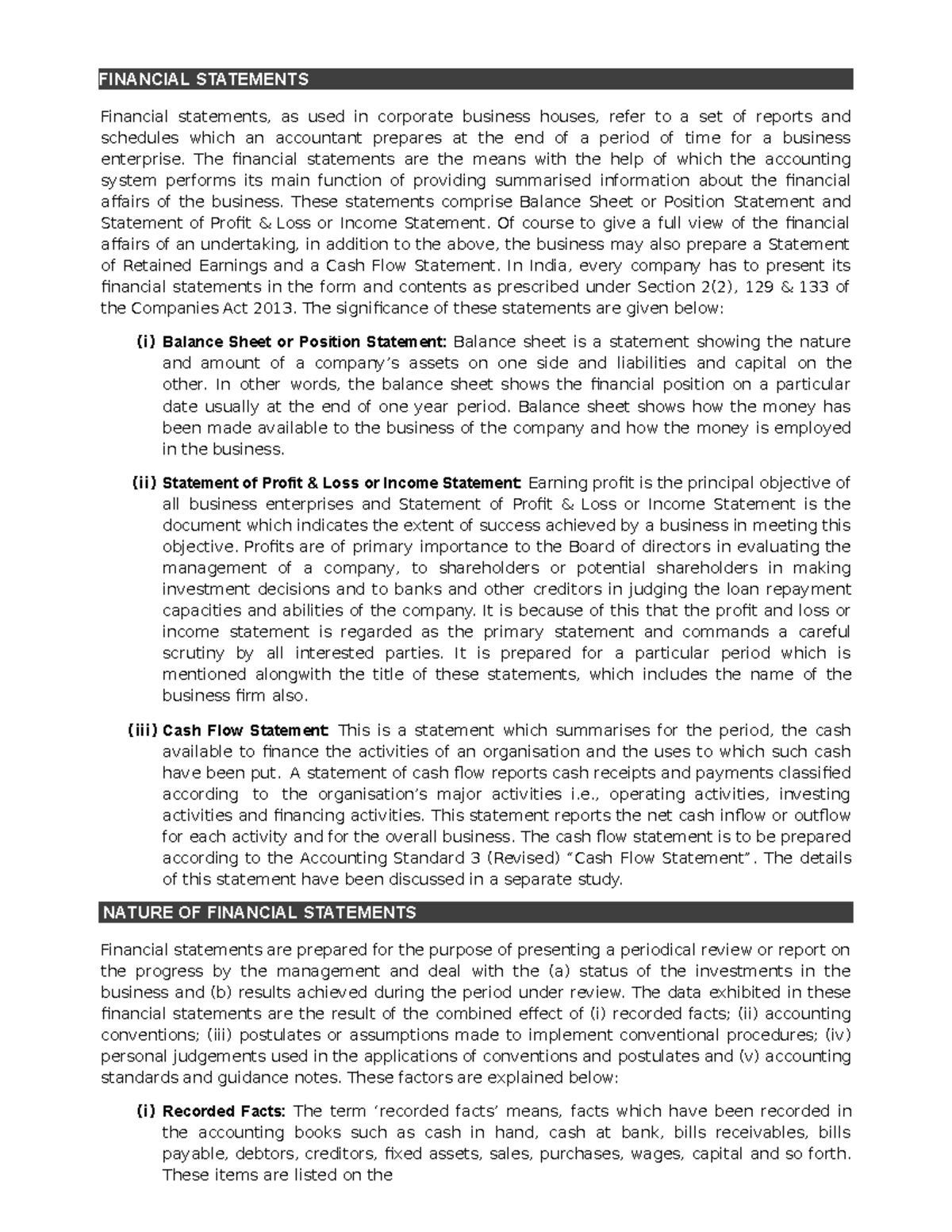 75 Cost and Management - FINANCIAL STATEMENTS Financial statements, as ...