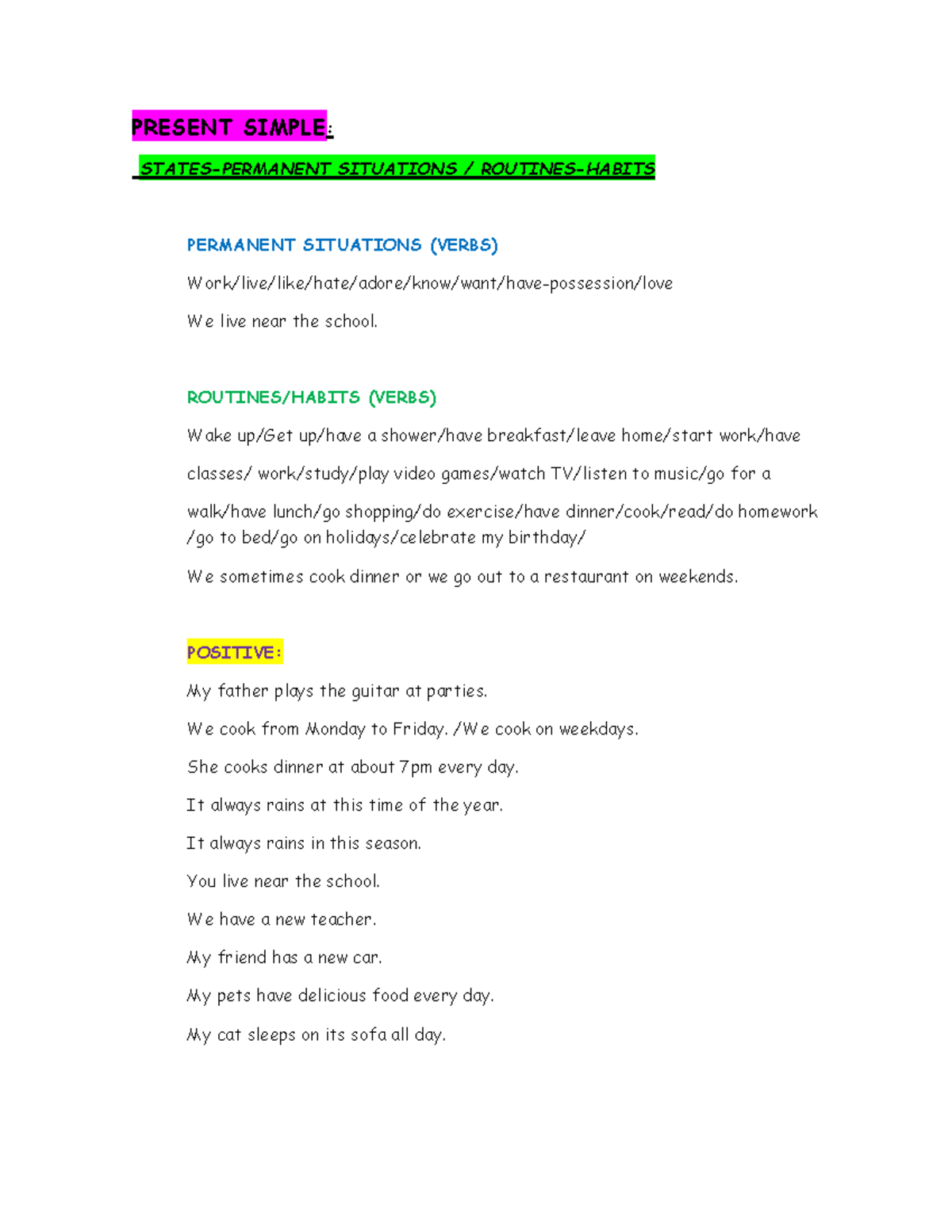 Present Simple Complete - PRESENT SIMPLE: STATES-PERMANENT SITUATIONS ...