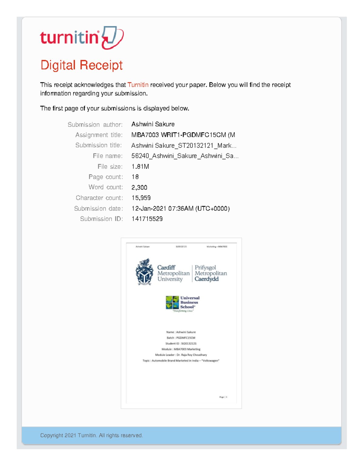 Ashwini Sakure MBA7003 Writ1 80 - Digital Receipt This receipt ...