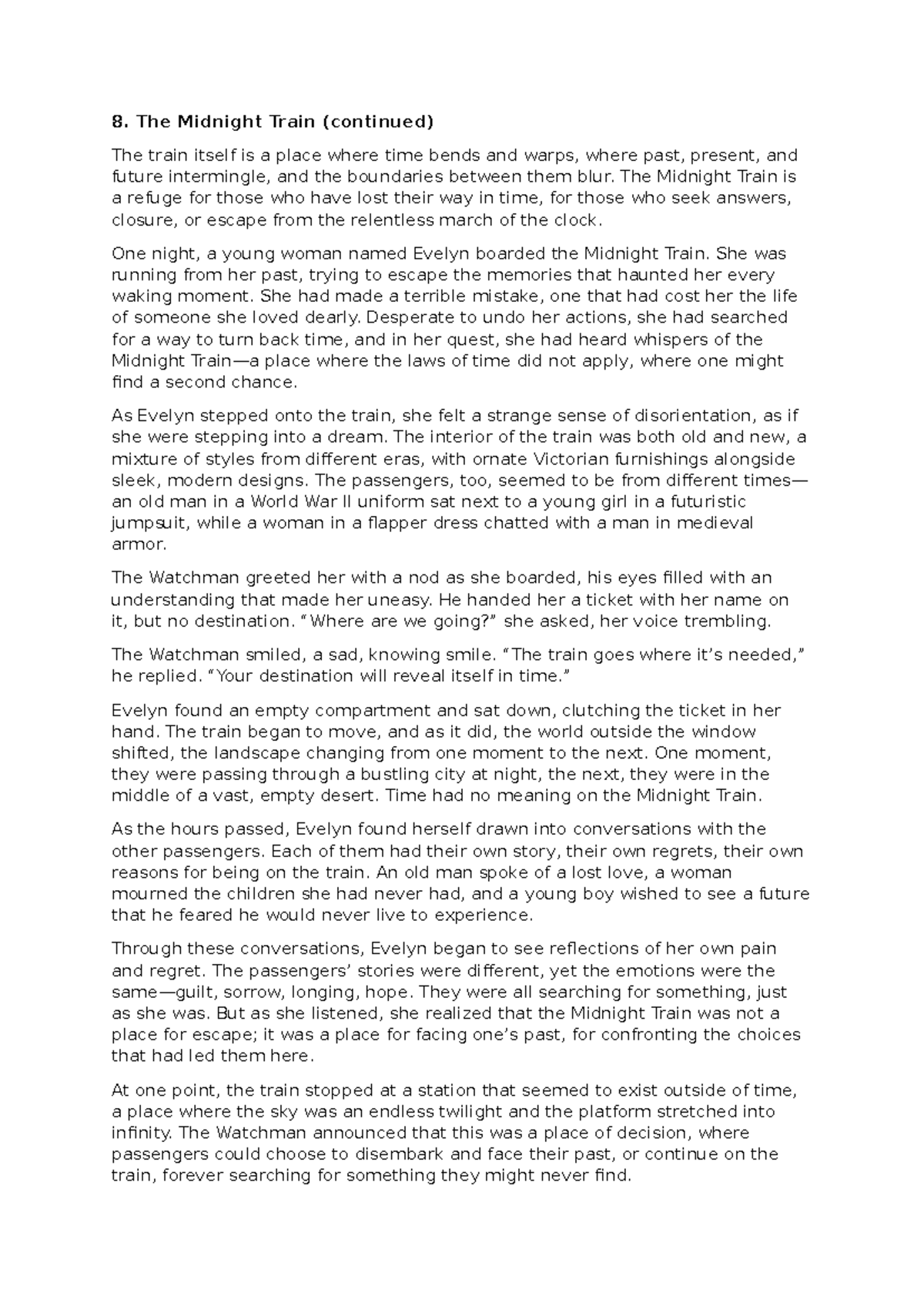 8. The Midnight Train - Creative essay used for improved writing - The ...