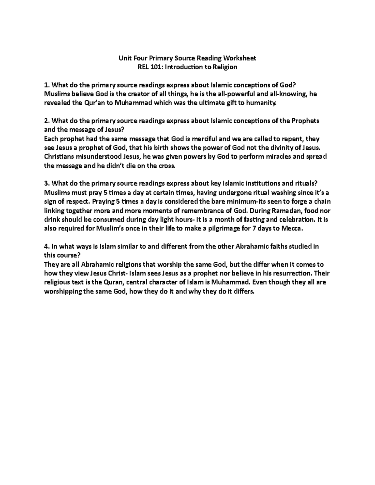 Primary Source Reading Worksheet - What do the primary source readings ...