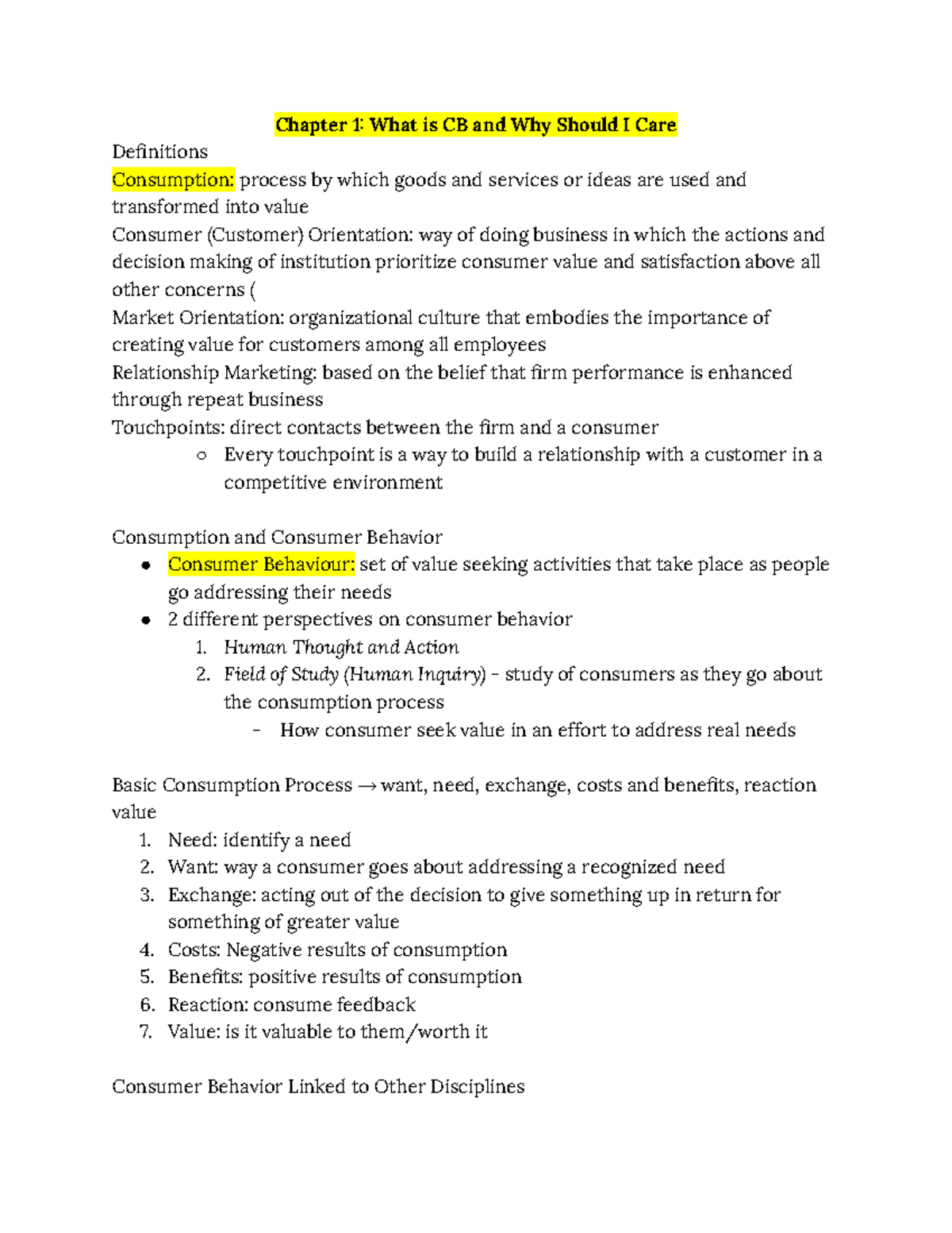 MKT400 Week 1 - Chapter 1 What is CB and Why Should I Care Definitions ...
