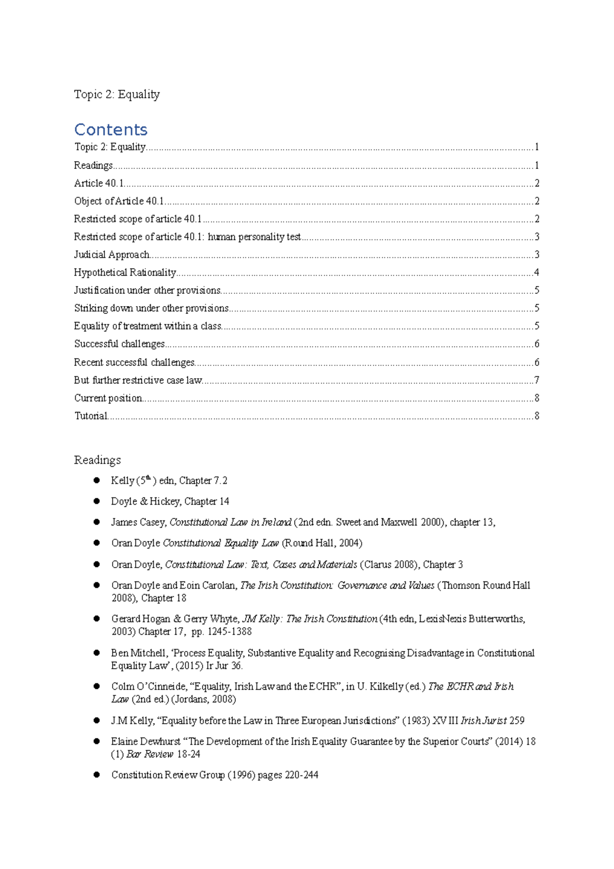 Equality notes const 2 - Topic 2: Equality Contents Topic 2: - Studocu