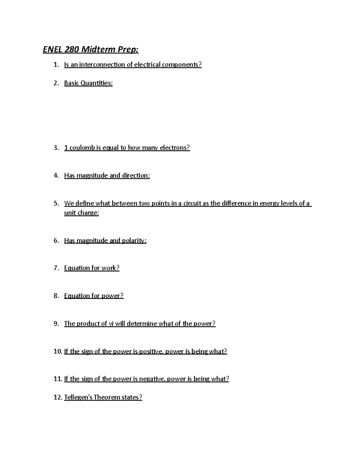 ENEL 280 Midterm Prep QUIZ - ENEL 280 Midterm Prep: 1. Is an interconnection of electrical - Studocu