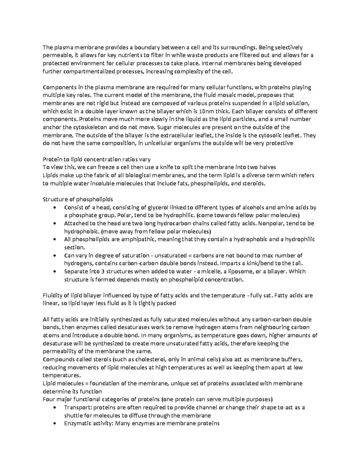 Bio 120 Chapter 4 5th edition textbook notes - The plasma membrane ...