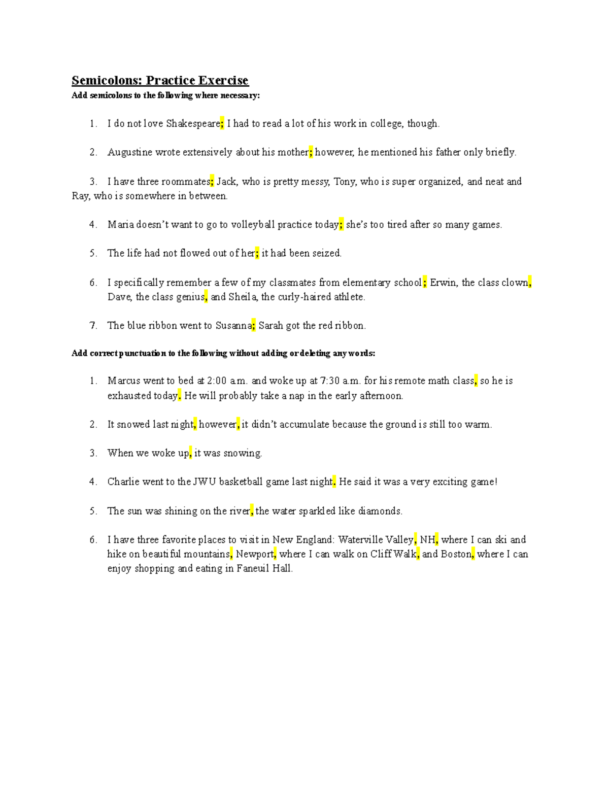 Semicolons Practice Exercise - Augustine wrote extensively about his ...