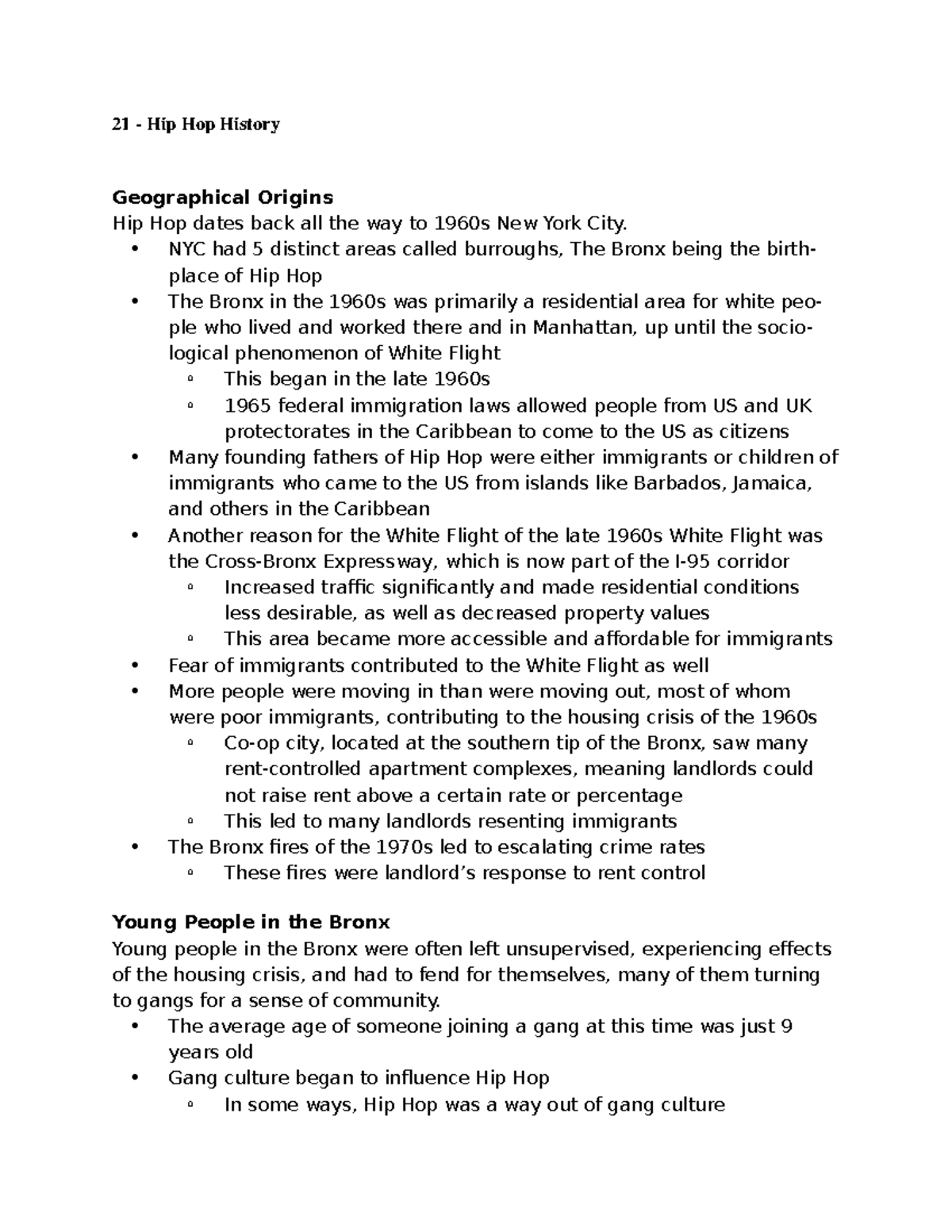Ch. 21 Notes - Hip Hop History - 21 - Hip Hop History Geographical ...