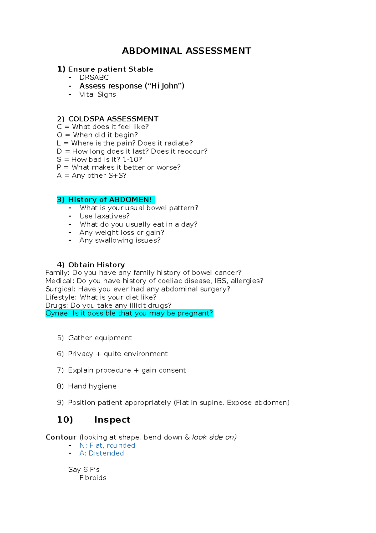 Abdominal Assessment Steps - ABDOMINAL ASSESSMENT 1)Ensure patient ...