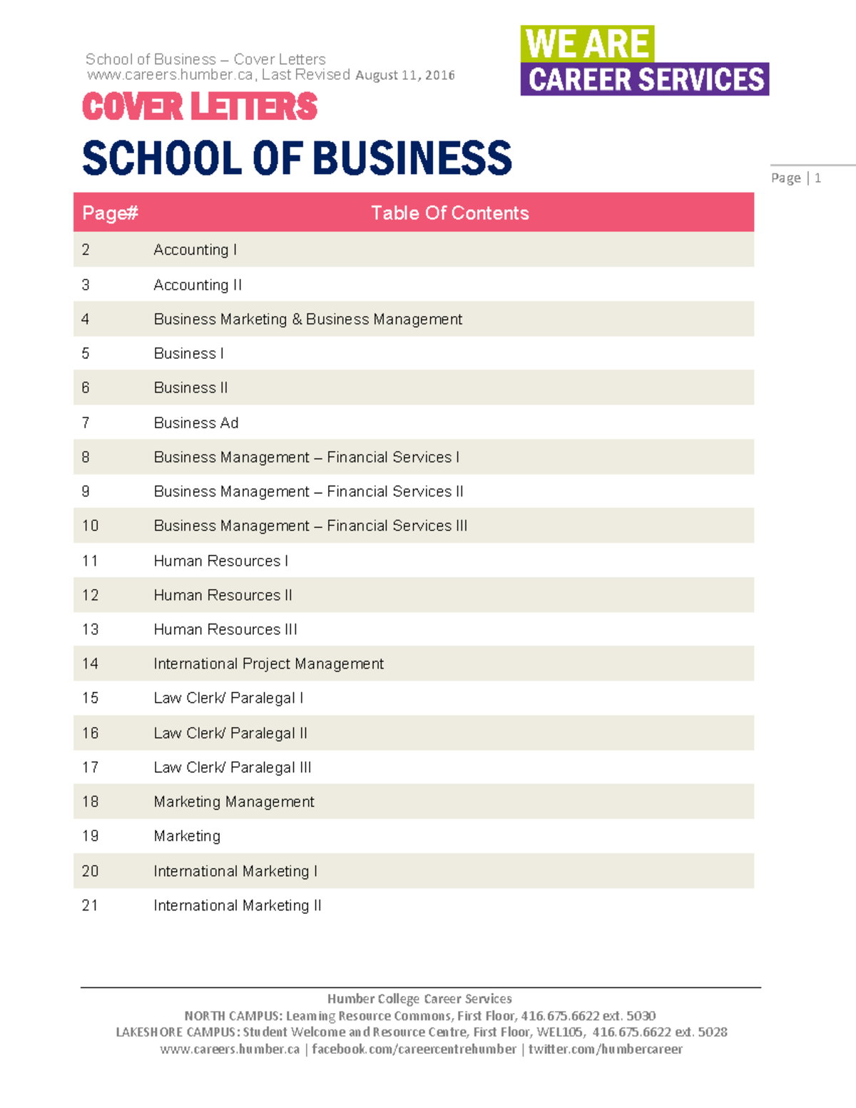 Business School Cover Letter 2016 - careers.humber, Last Revised August ...