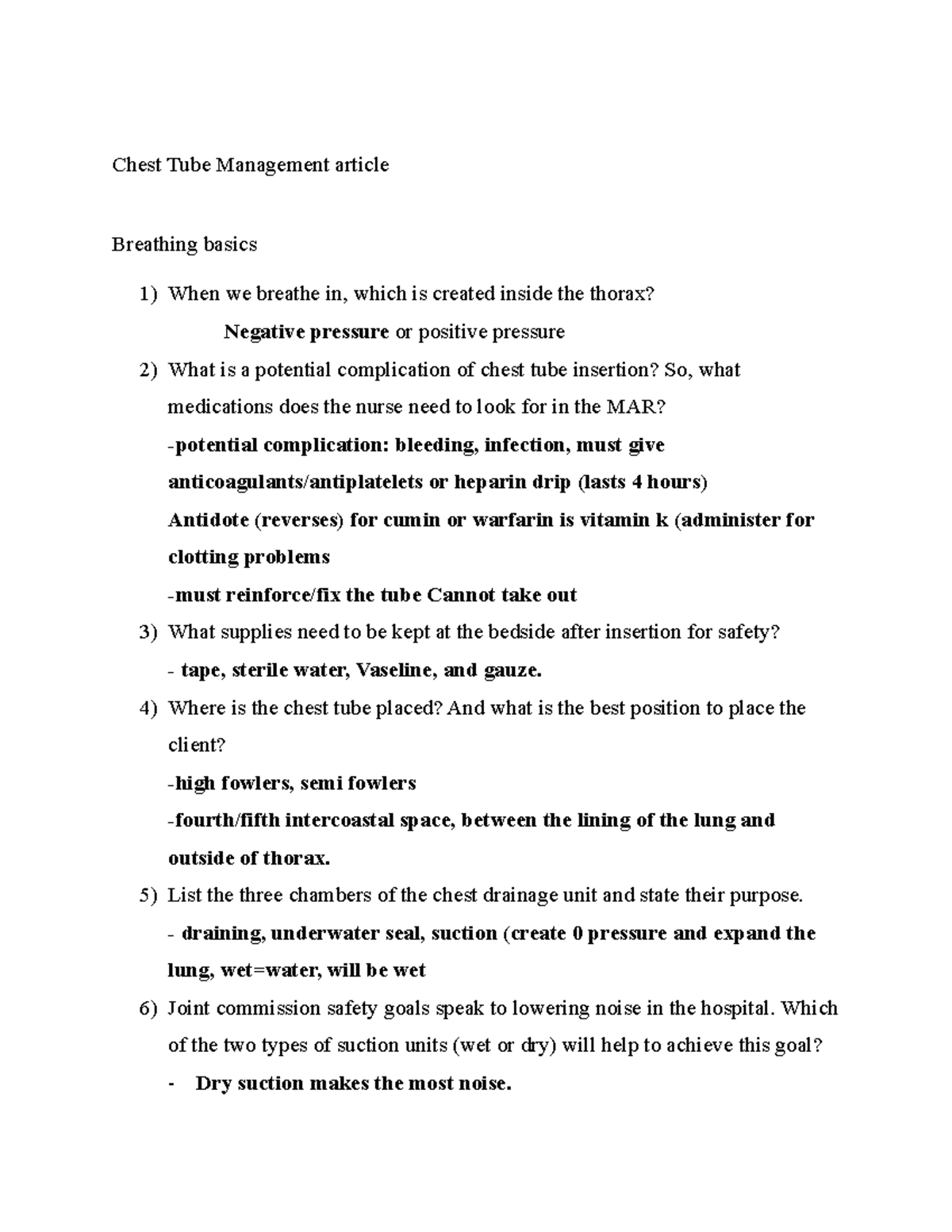 Chest Tube Management article questions - Chest Tube Management article ...