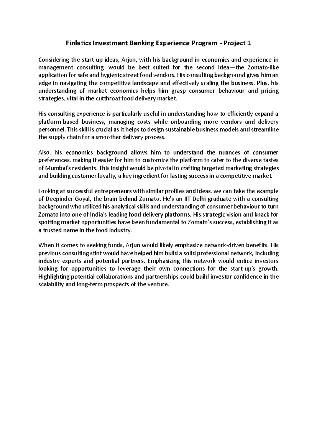 Project 1 - Summary - Finlatics Investment Banking Experience Program ...