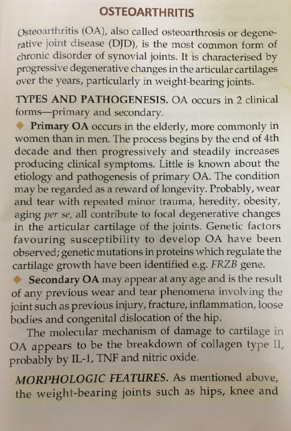 Osteoarthritis- Types and pathogenesis, Morphological features of ...