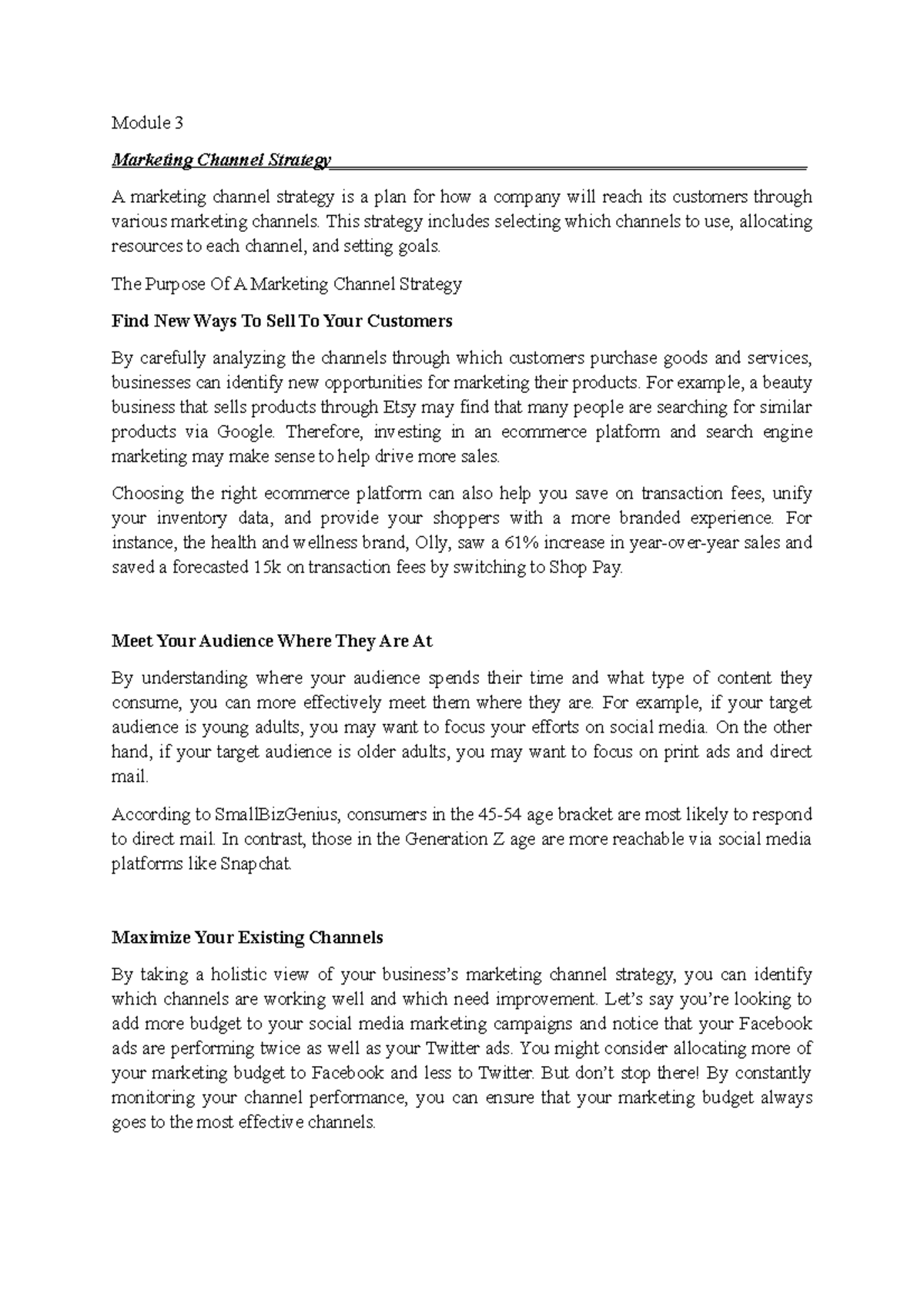 Module 3 - hhjjj - Module 3 Marketing Channel - Studocu