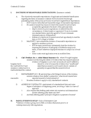 Contracts Fall Outline - Week 1 Contract- An agreement between two or ...