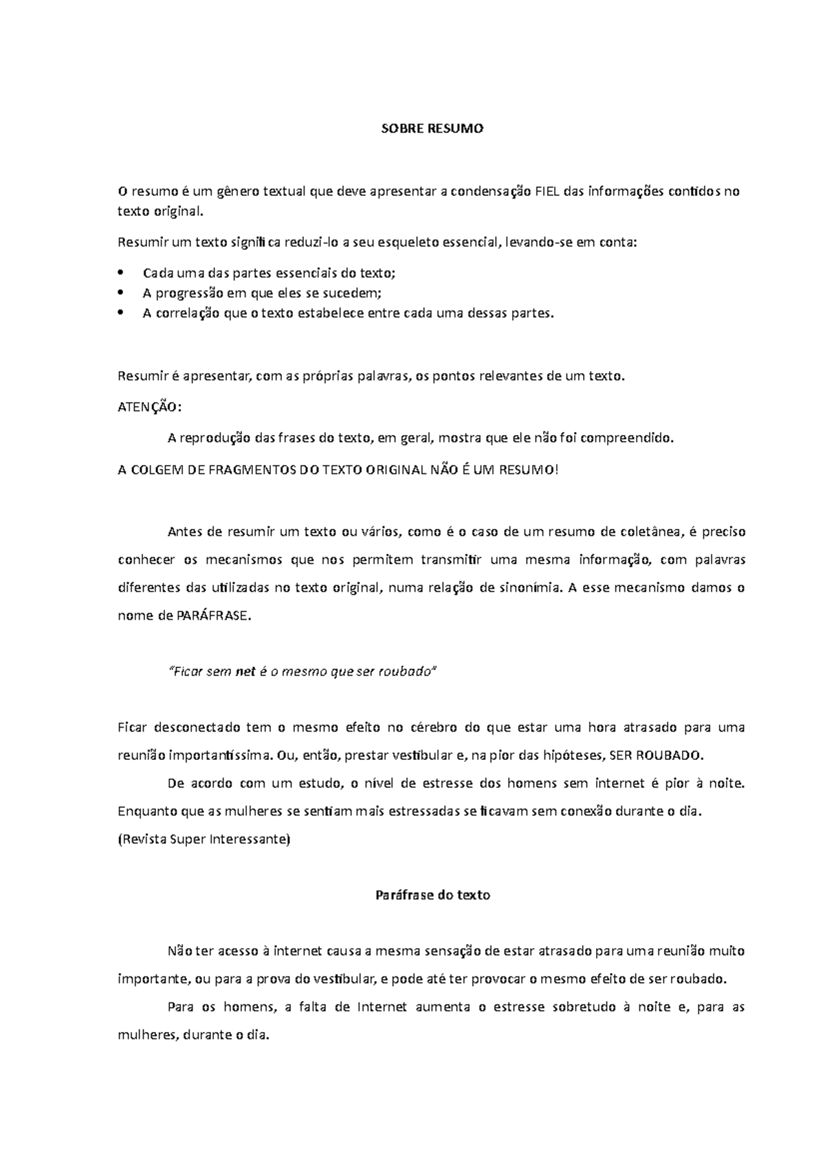 Gênero Textual - Resumo - SOBRE RESUMO O resumo é um gênero textual que ...