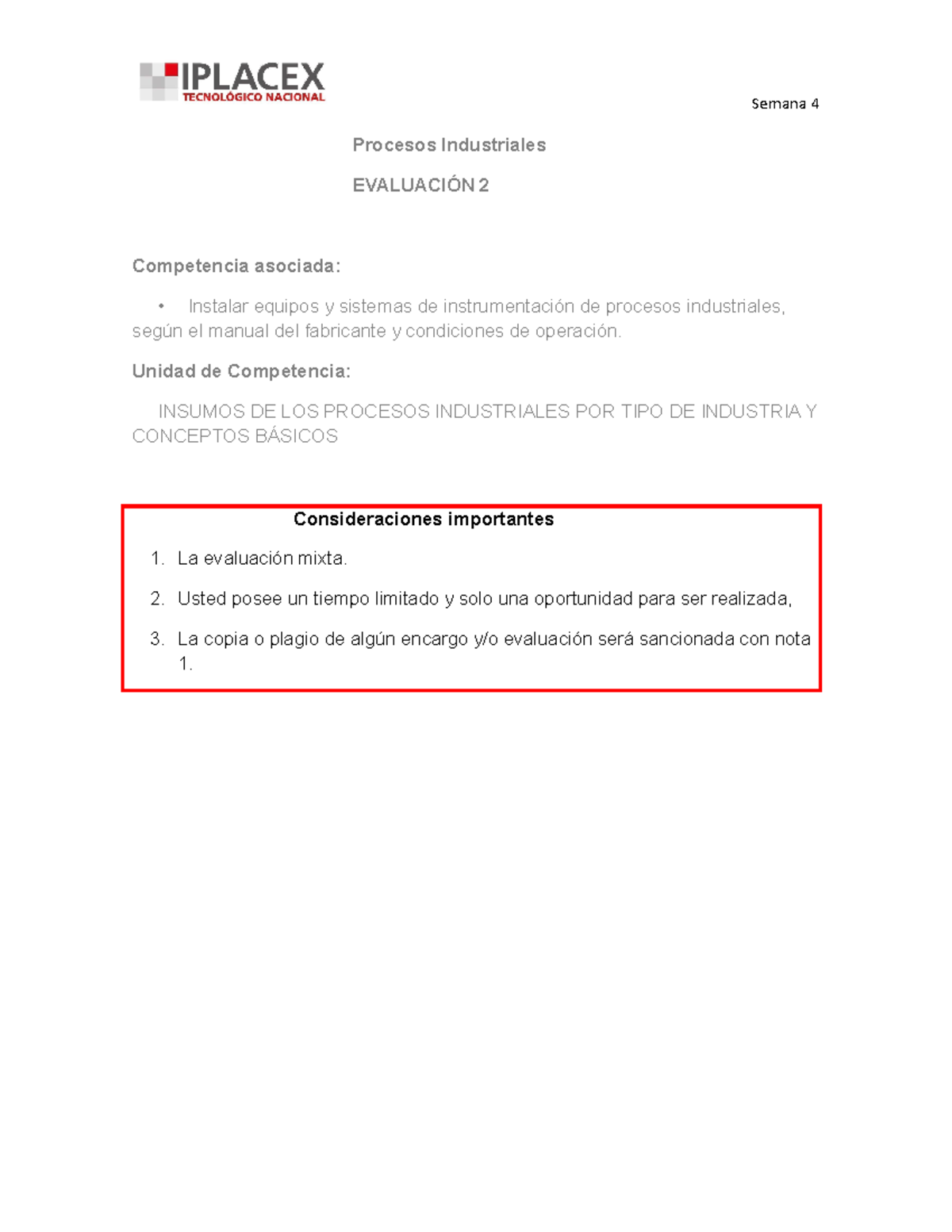 Evaluación 2 proceso industriales - Procesos Industriales EVALUACIÓN 2 ...