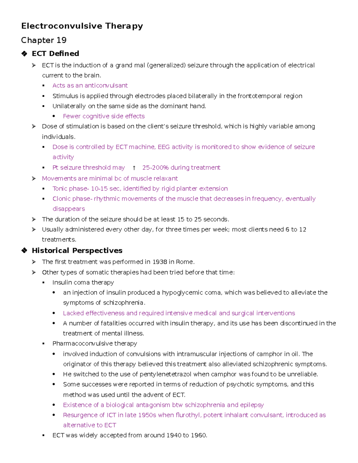 318-chap 20-ECT - notes - Electroconvulsive Therapy Chapter 19 ECT ...