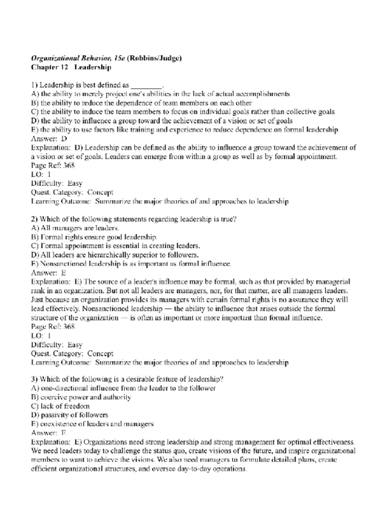 TEST BANK Chapter 8 dự bị - Quản trị học - Studocu