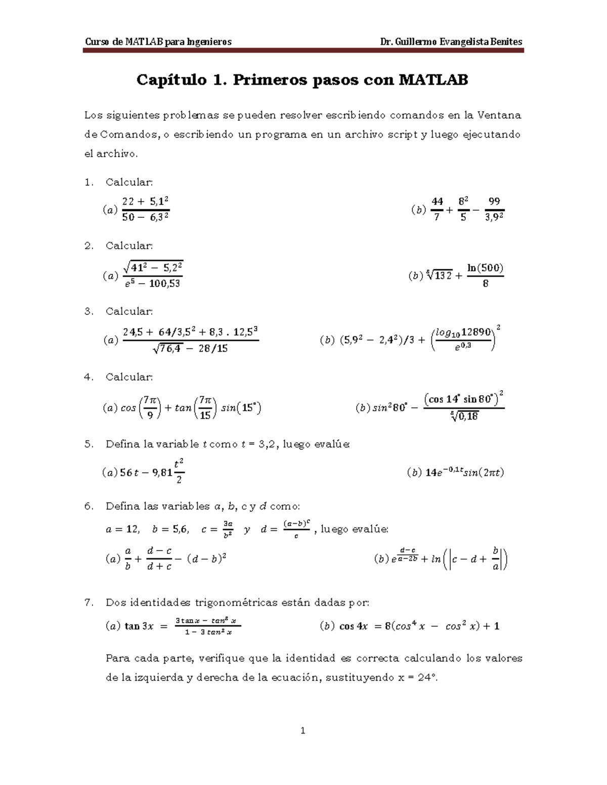 Curso de Matlab para Ingenieros - Enunciados - Capítulo 1. Primeros ...