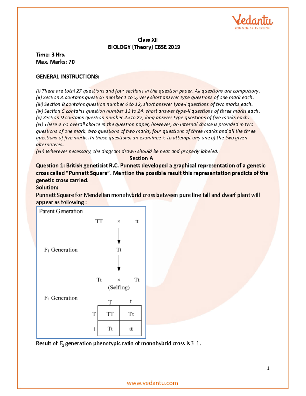 Previous Year Biology Question Paper for CBSE Class 12 - 2019 - Class ...