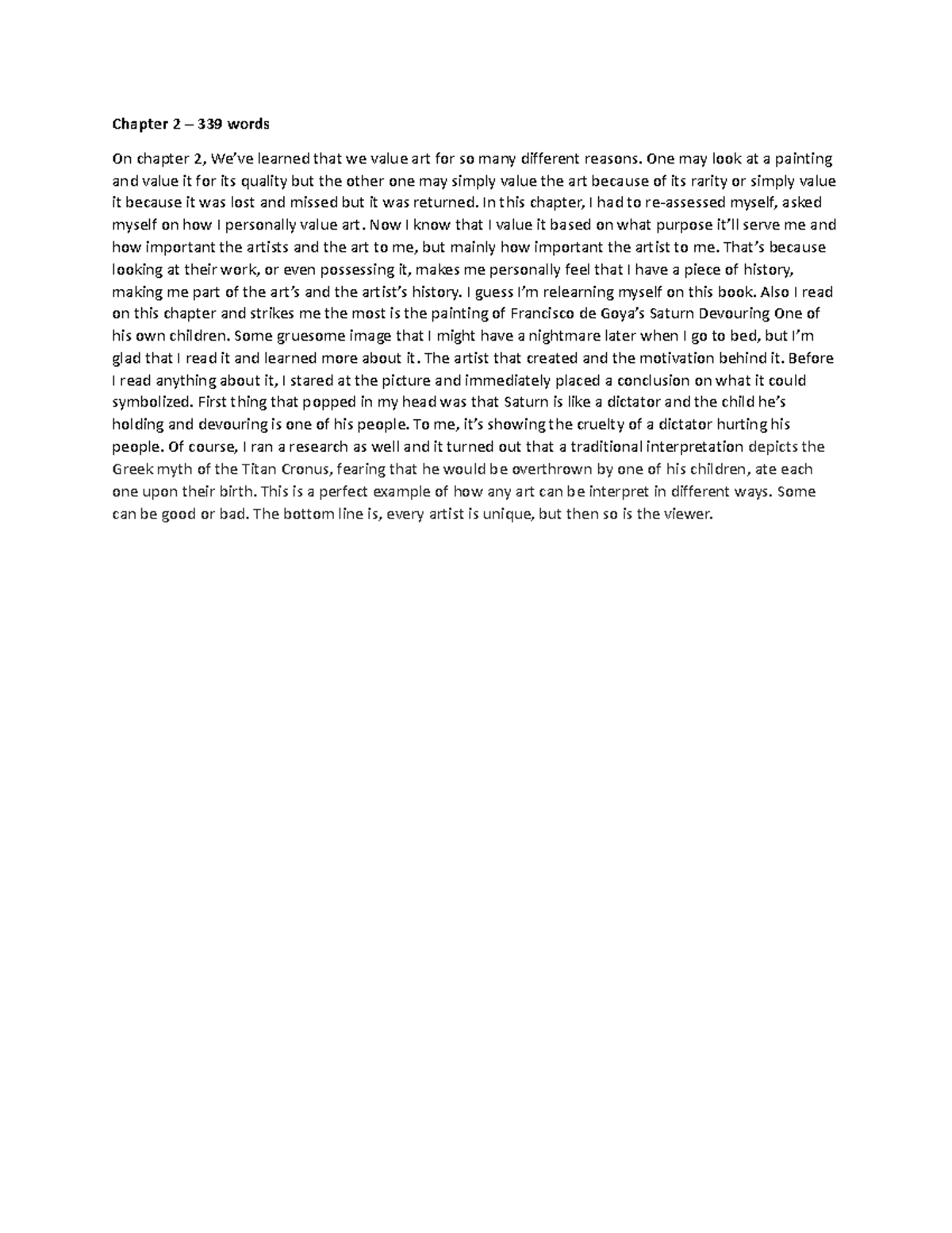 Ch 2 Note - not much to say, its art - Chapter 2 – 339 words On chapter ...