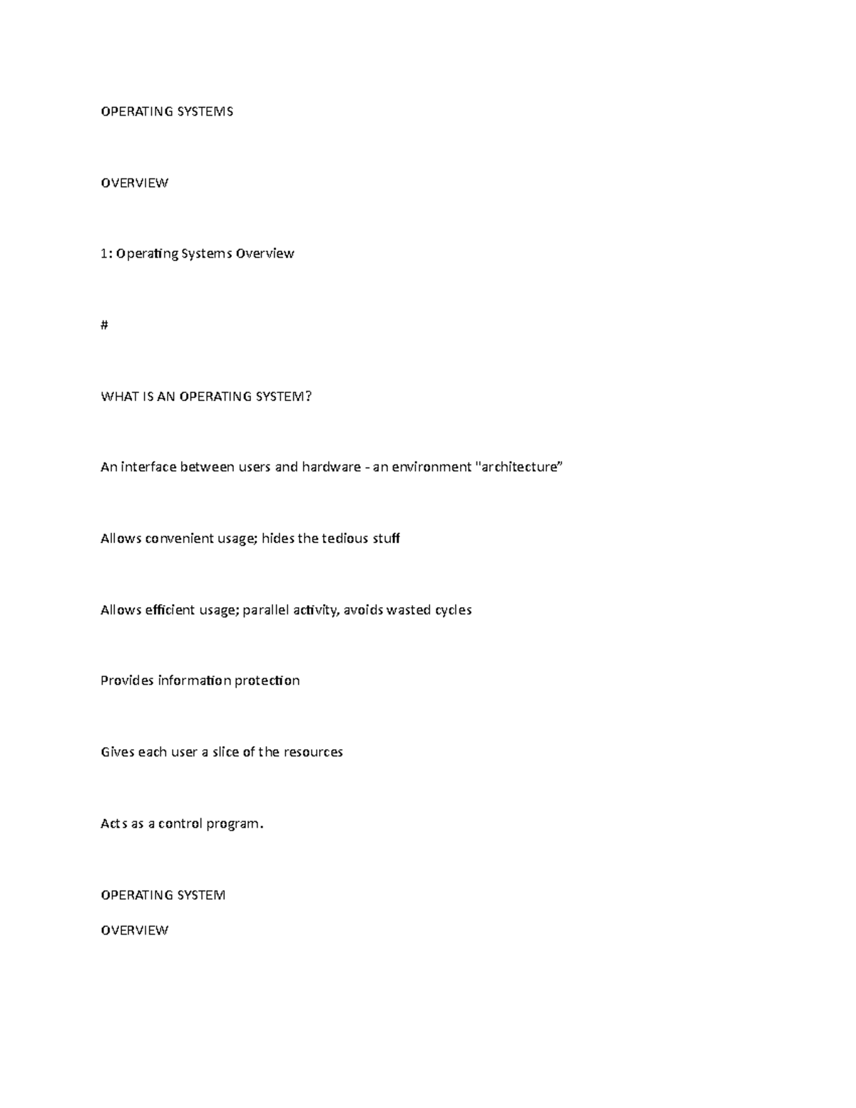 Operating Systems Operating Systemoverview 1 Operating Systems Overview Operating System