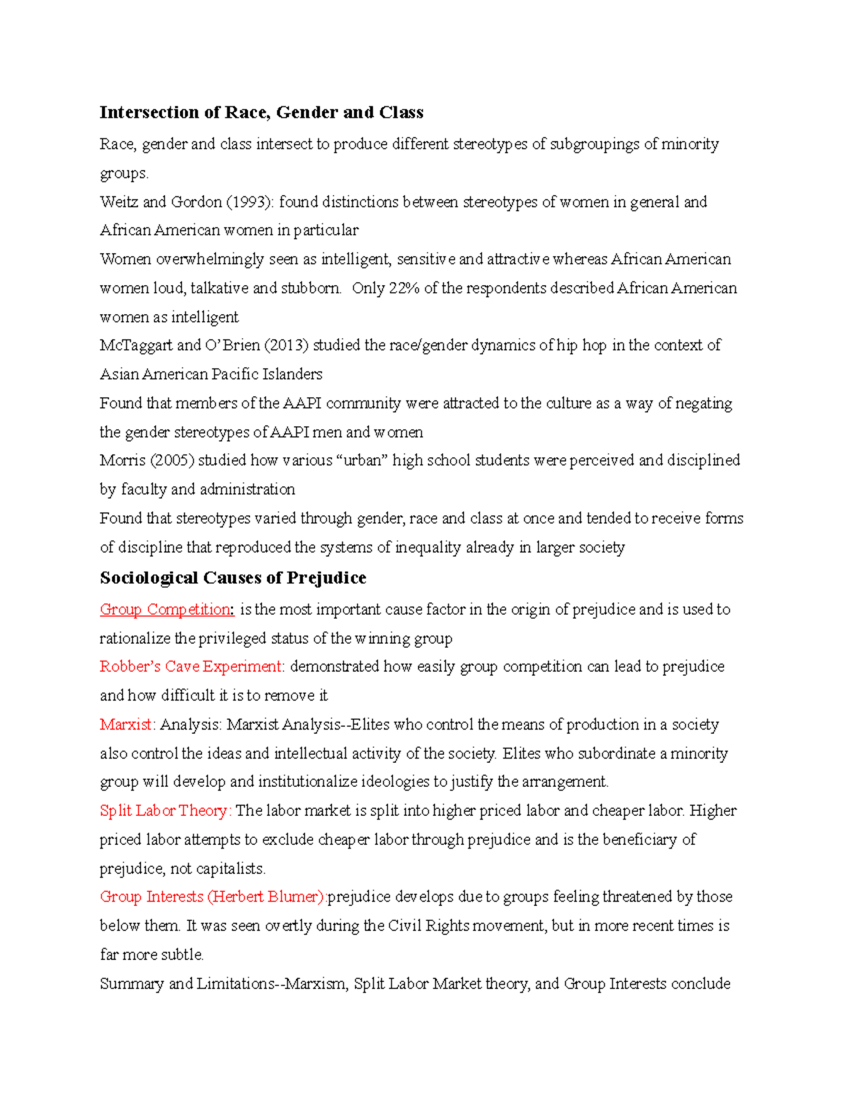 Week 4 Lecture Notes 2 - Intersection of Race, Gender and Class Race ...