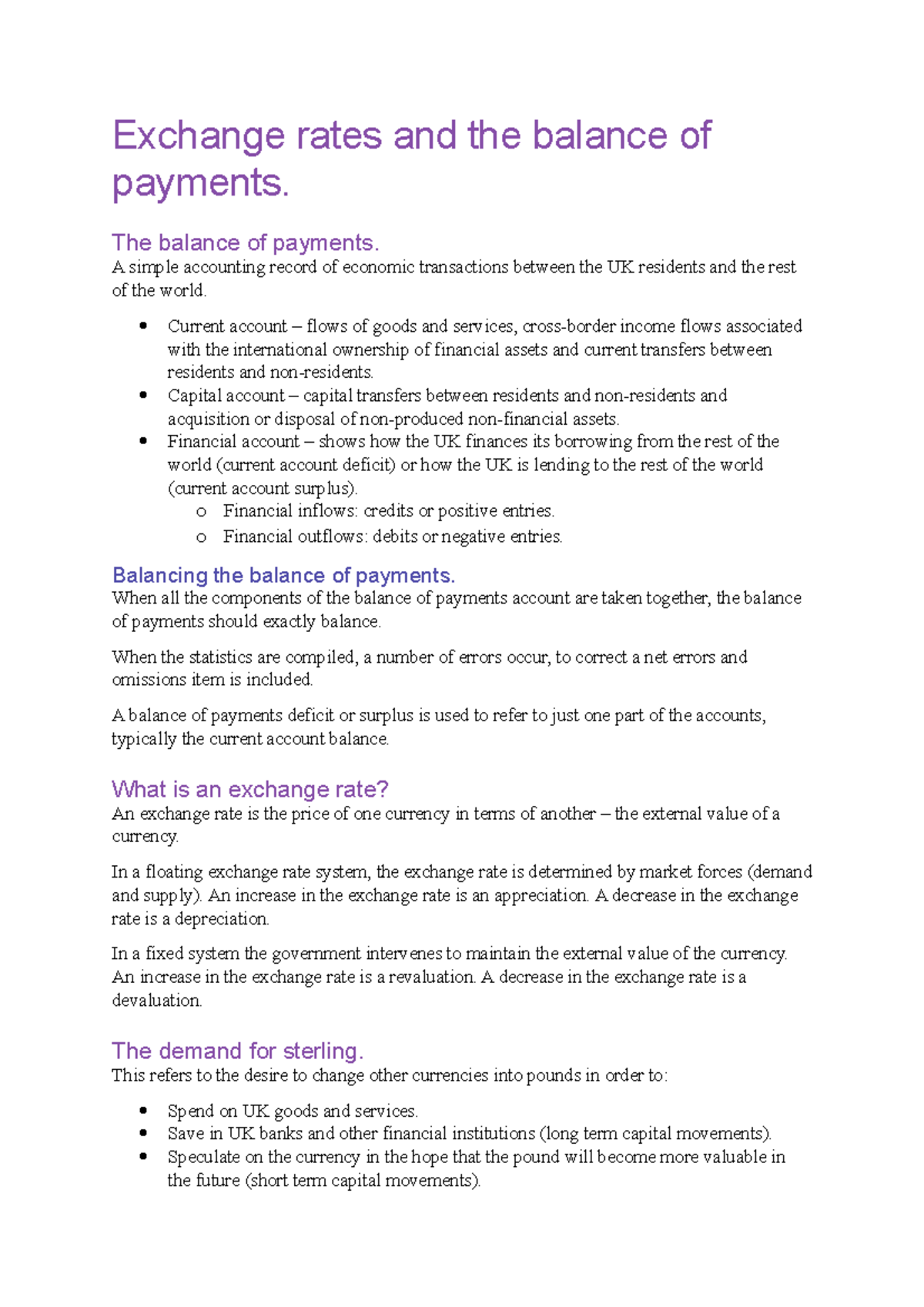 Exchange rates and the balance of payments - The balance of payments. A ...