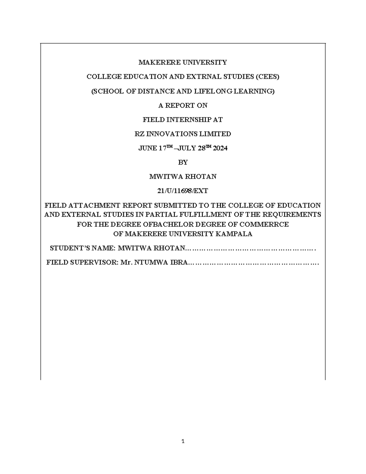 Makerere University - ACADEMIC REPORT - MAKERERE UNIVERSITY COLLEGE ...