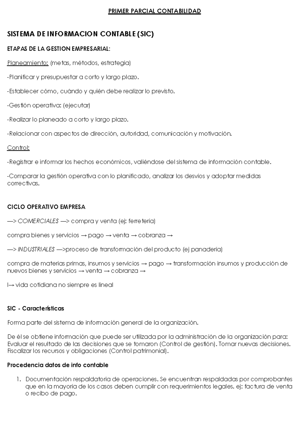 1º Parcial Contabilidad I - PRIMER PARCIAL CONTABILIDAD SISTEMA DE INFORMACION CONTABLE (SIC ...