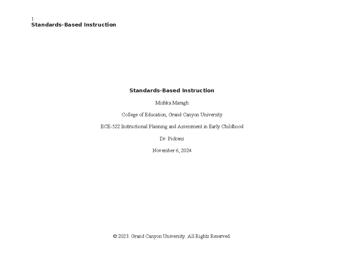 Mishka Maragh ECE-522-RS-T2-Standards-Based Instruction - Standards-Based Instruction - Studocu