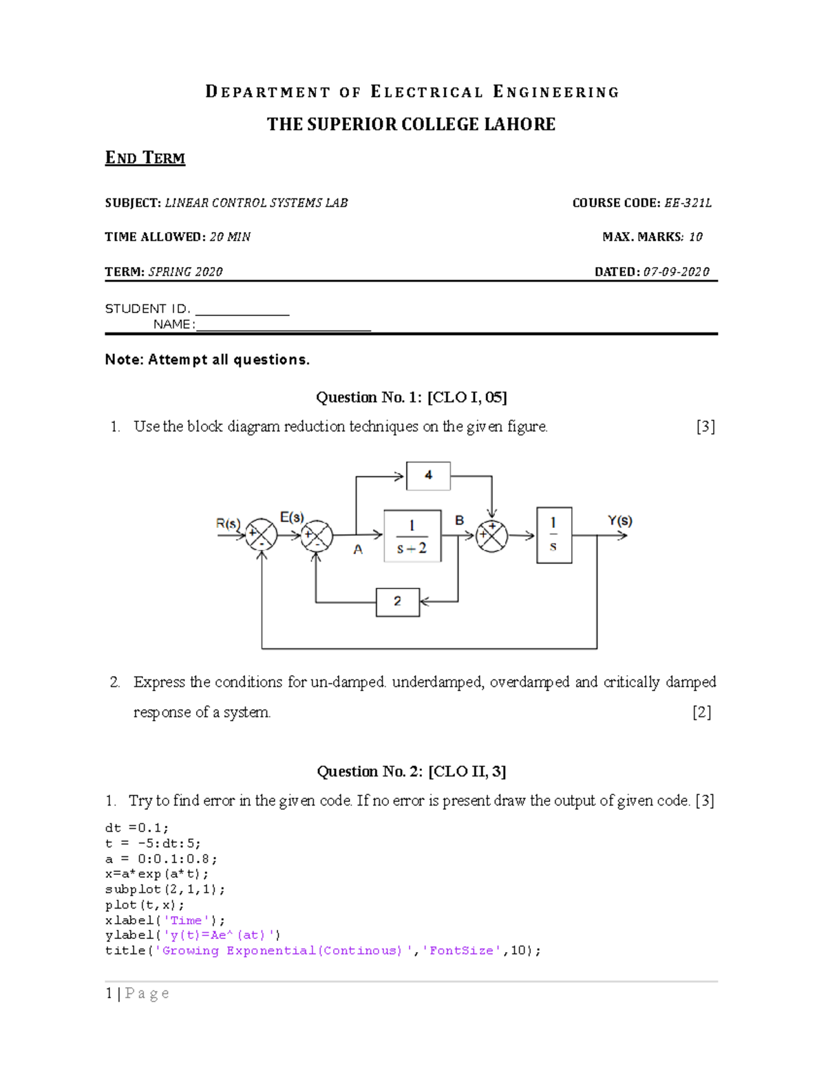 Control Paper Final Lab - D E PA R T M E N T O F E L E C T R I C A L E ...