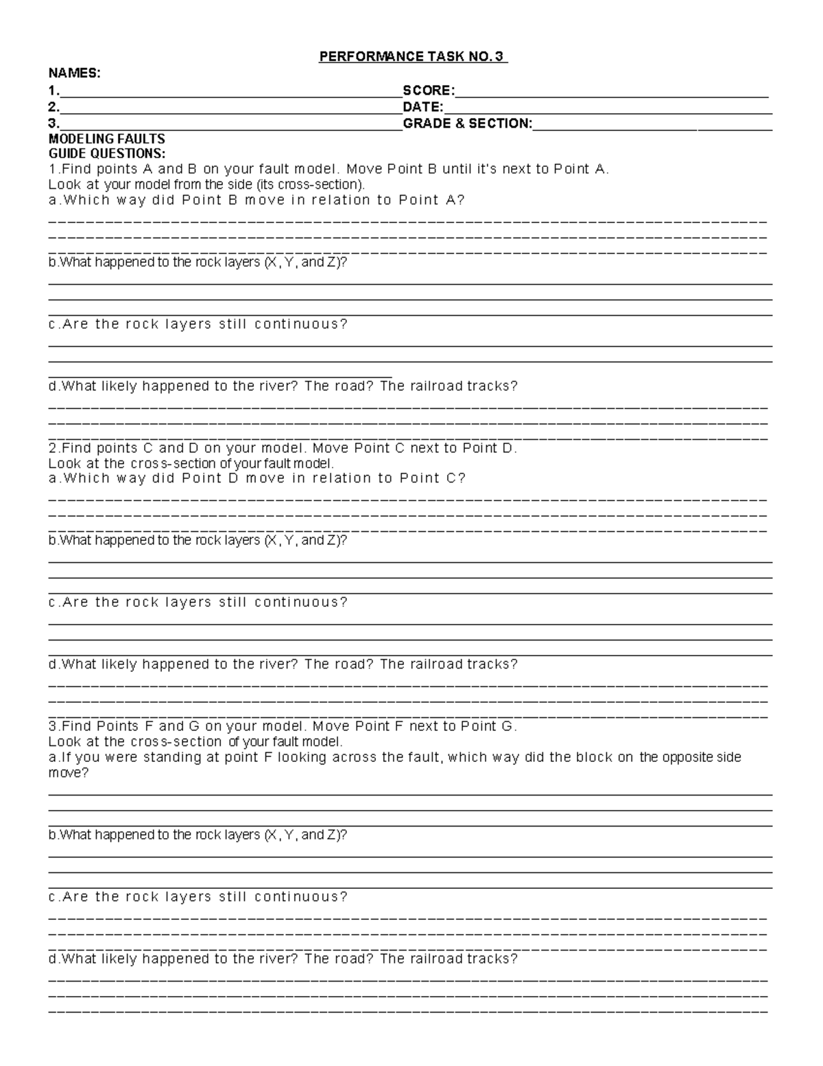 Performance-TASK-NO - activity in science 8 - PERFORMANCE TASK NO. 3 NAMES: 1.____SCORE: 2 ...