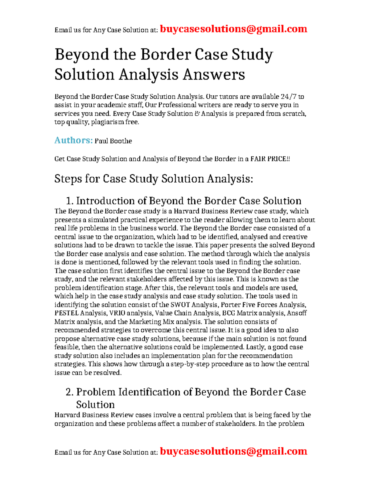 Beyond the Border Case Study Solution Analysis - Our tutors are ...
