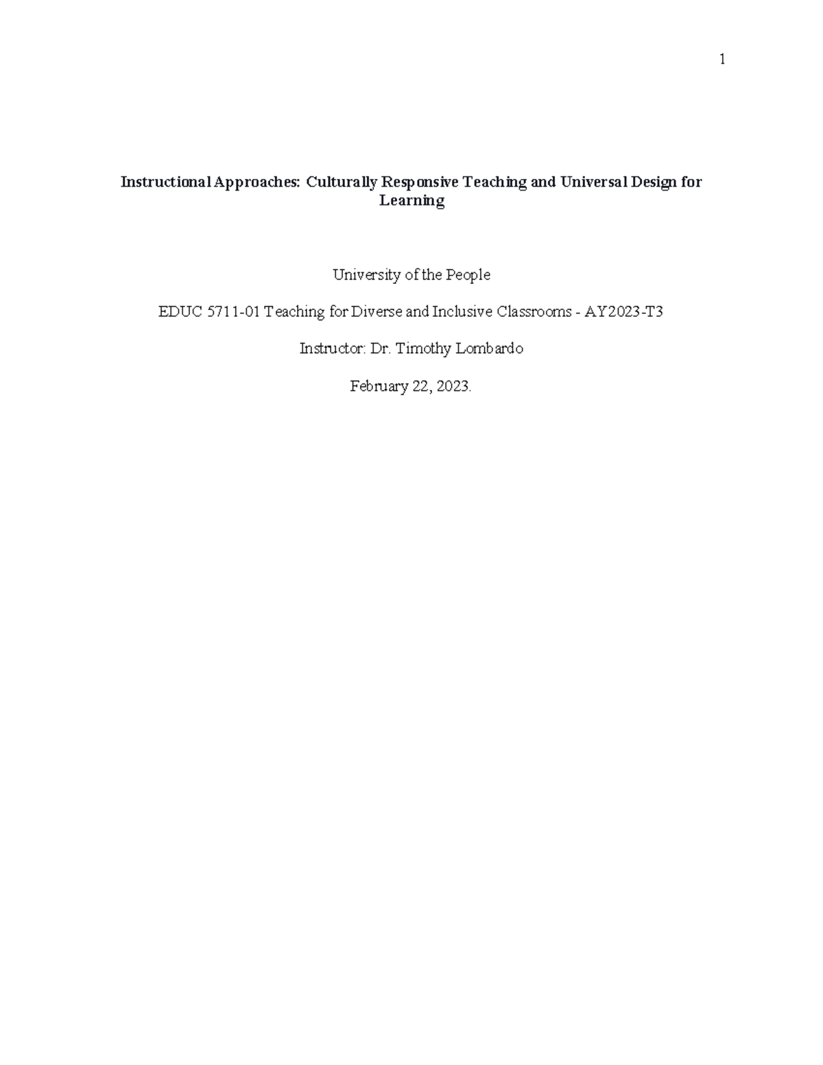 Waunit 4 - wa assignment - Instructional Approaches: Culturally ...