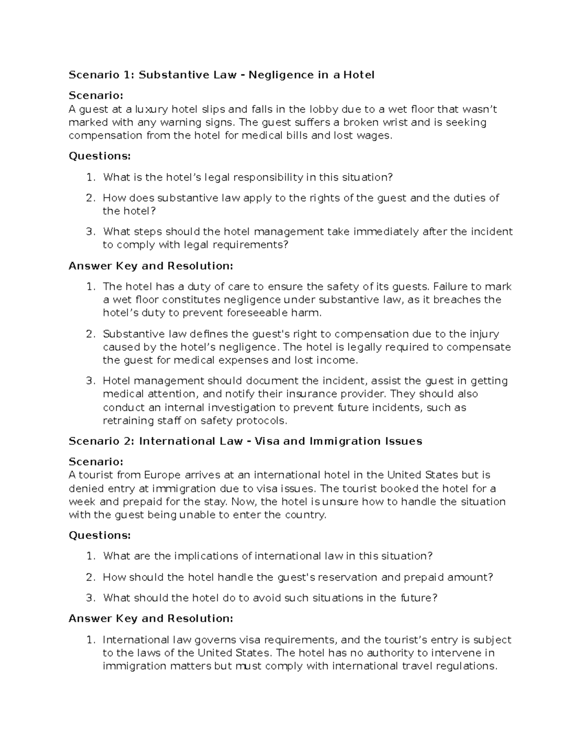 Legal Aspect Scenarios - Scenario 1: Substantive Law - Negligence in a ...