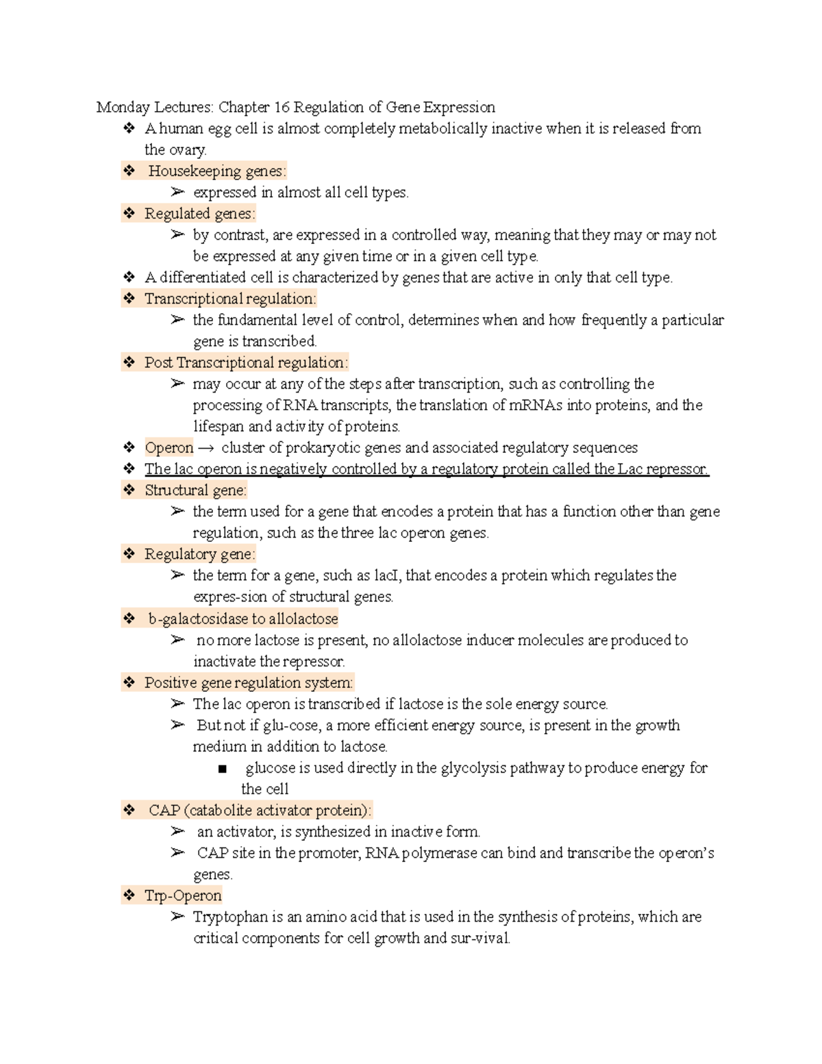 Lecture notes for principles of biology - Monday Lectures: Chapter 16 ...
