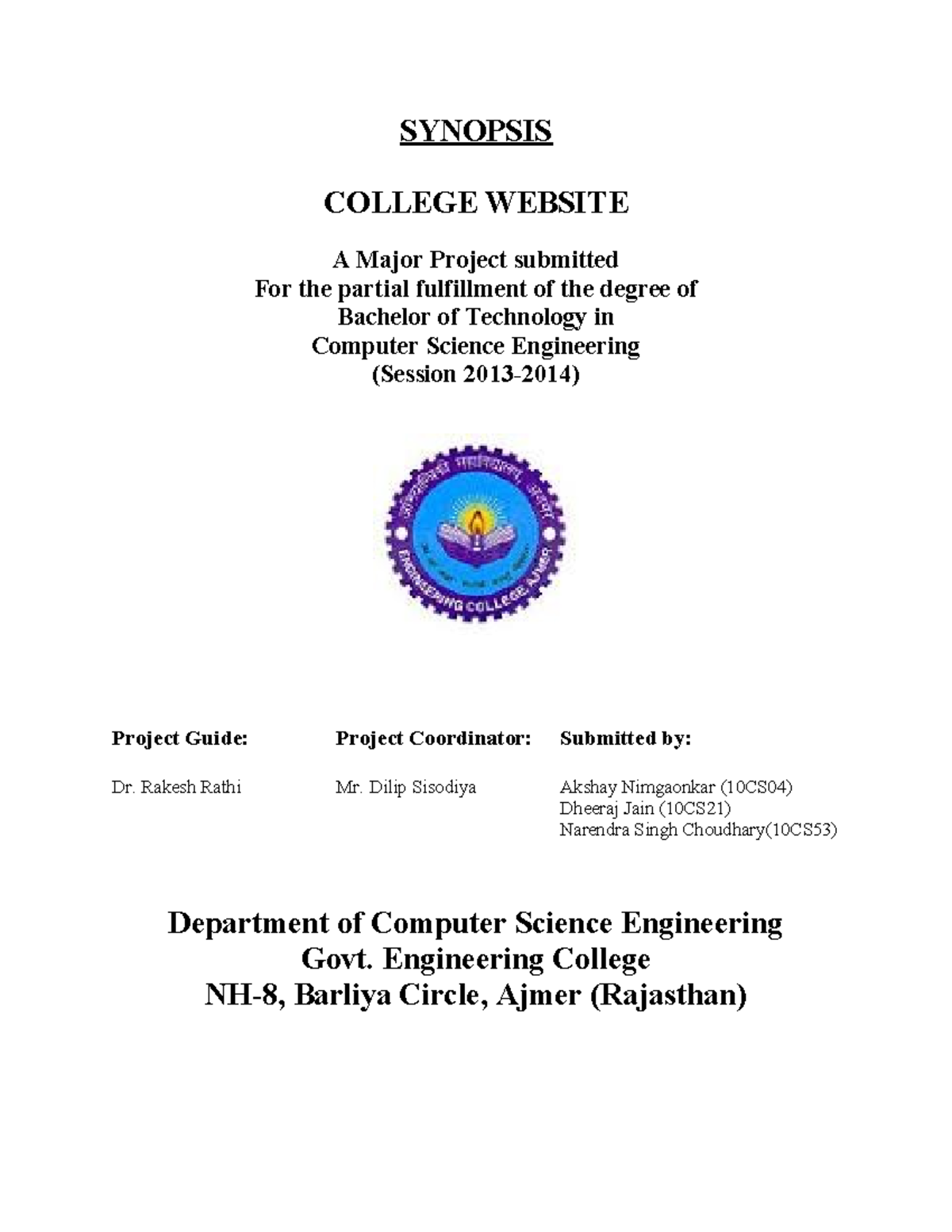 Synopsis-college-website compress - SYNOPSIS COLLEGE WEBSITE A Major ...