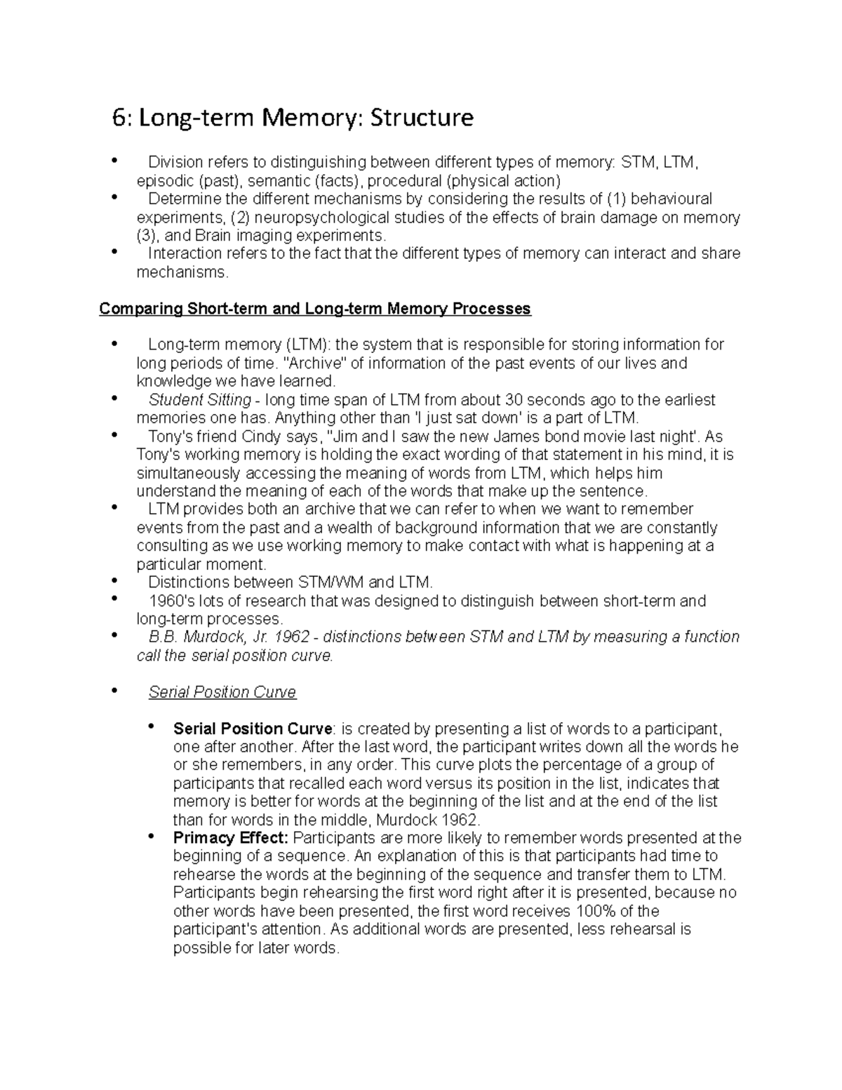 CH6 - Long-term Memory: Structure - Book and Module Notes. Christopher ...