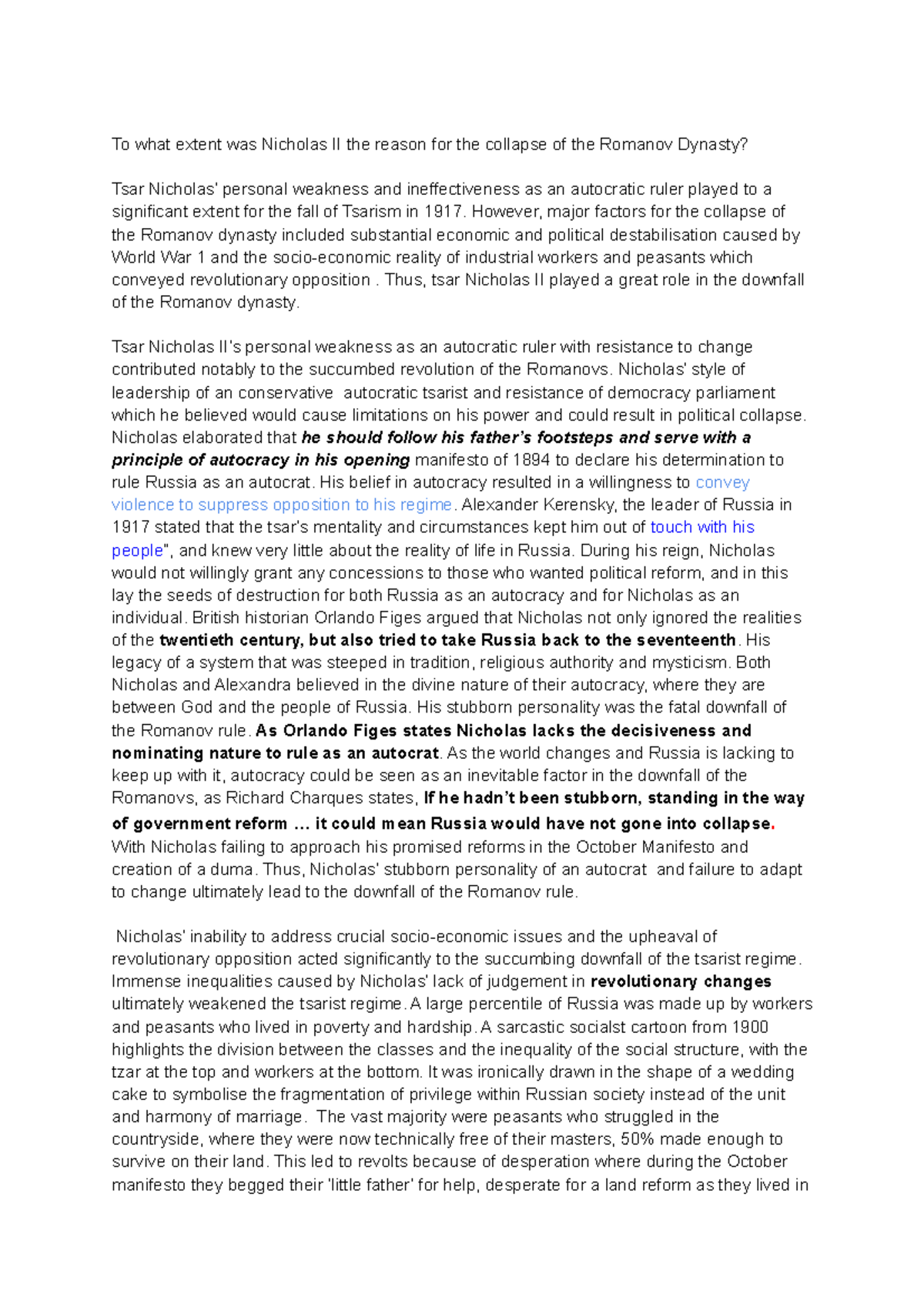 Modern history- romanovs - To what extent was Nicholas II the reason ...
