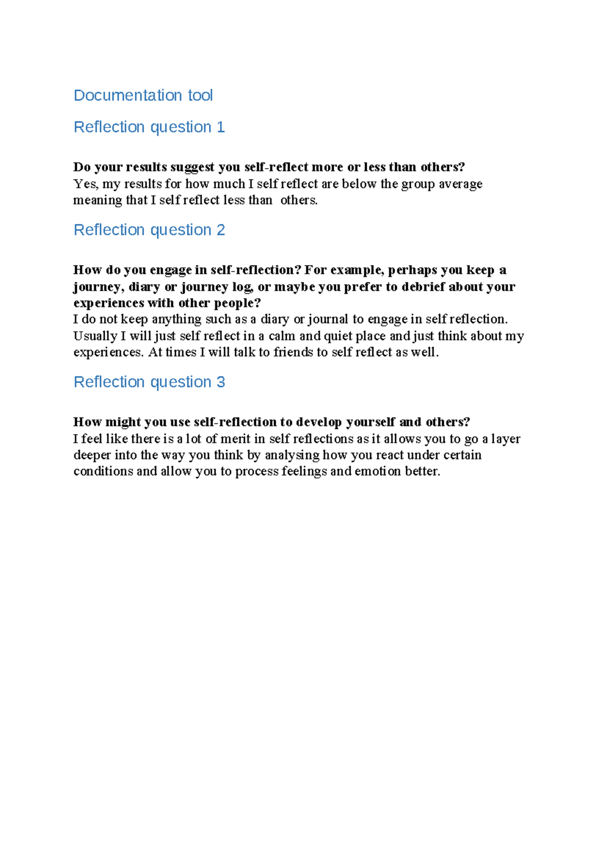 Mod 1 Excersise - Documentation tool Reflection question 1 Do your results suggest you self ...