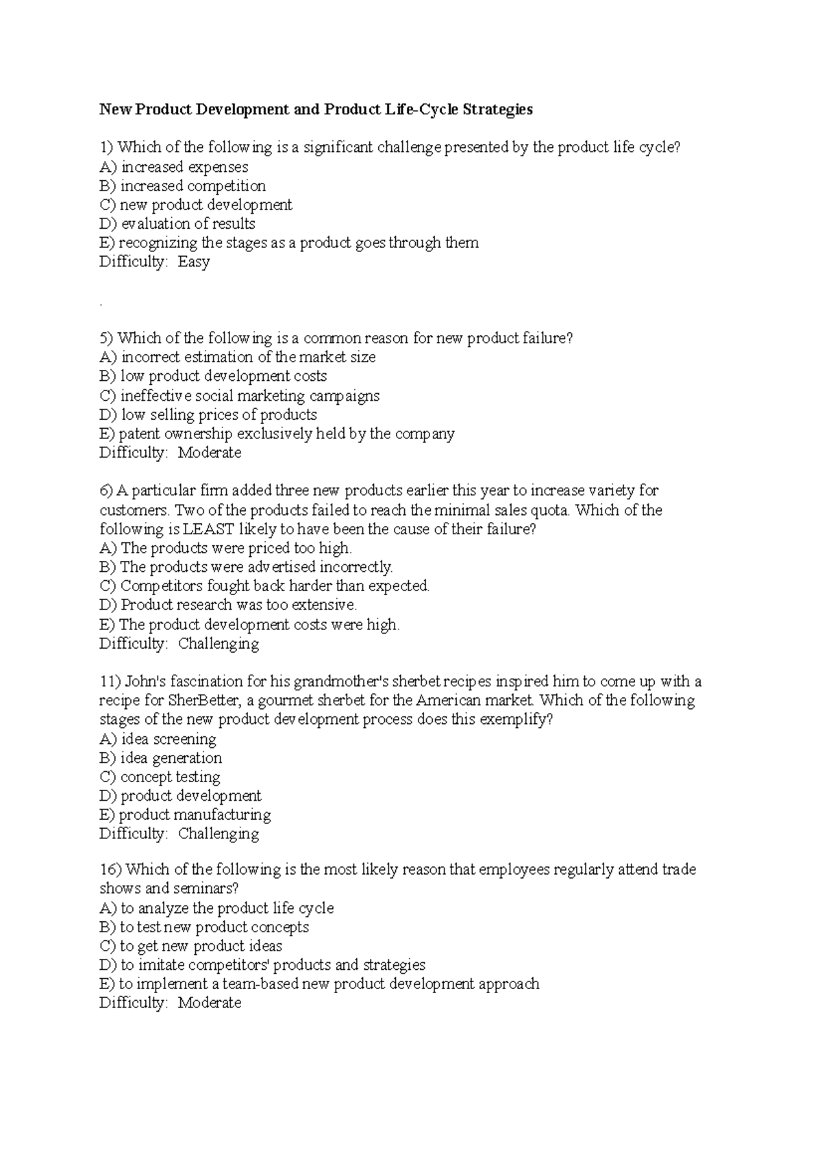 Sample/practice exam 7 August 2017, questions - New Product Development ...