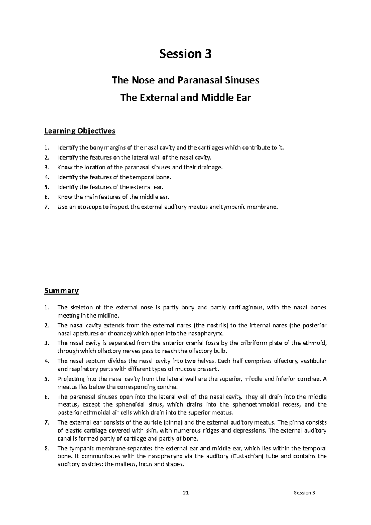 Sample/practice exam 2 January 2018, questions - Session 3 The Nose and ...