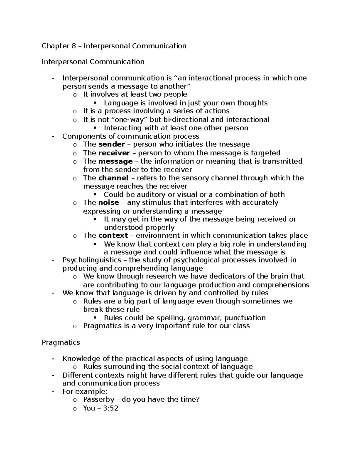 Psych - Notes - Midterm 2 - Chapter 8 – Interpersonal Communication ...