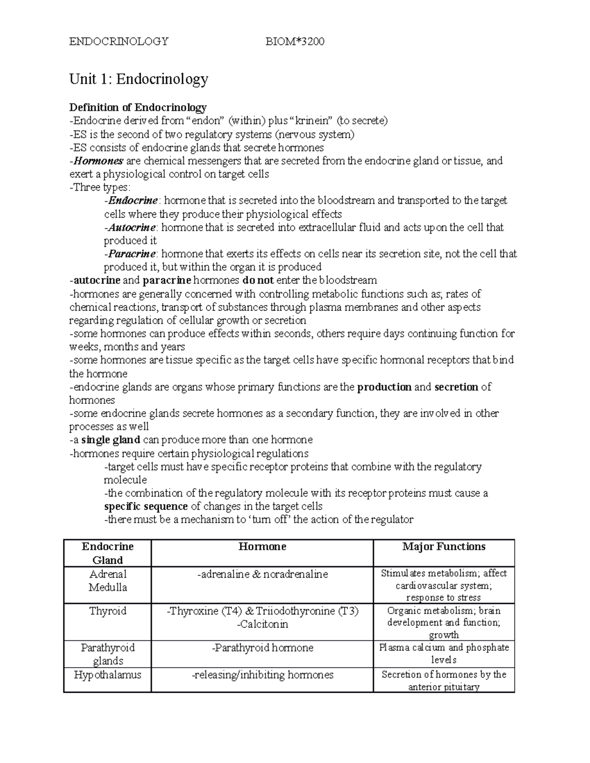 Unit 1-Endocrinology - Unit 1 Chapter Notes Summarized - Unit 1 ...