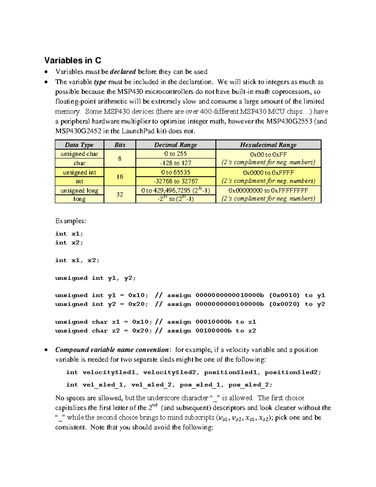 Variables in C - a list of variables for C - Variables in C Variables ...