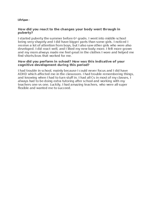 Late Adulthood Interview - A. Annie is a 68-year-old black woman, who ...