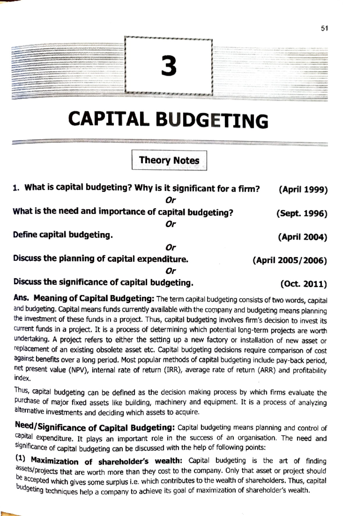 Capital Budgeting 03 - marketing - 51 3 CAPITAL BUDGETING Theory Notes ...