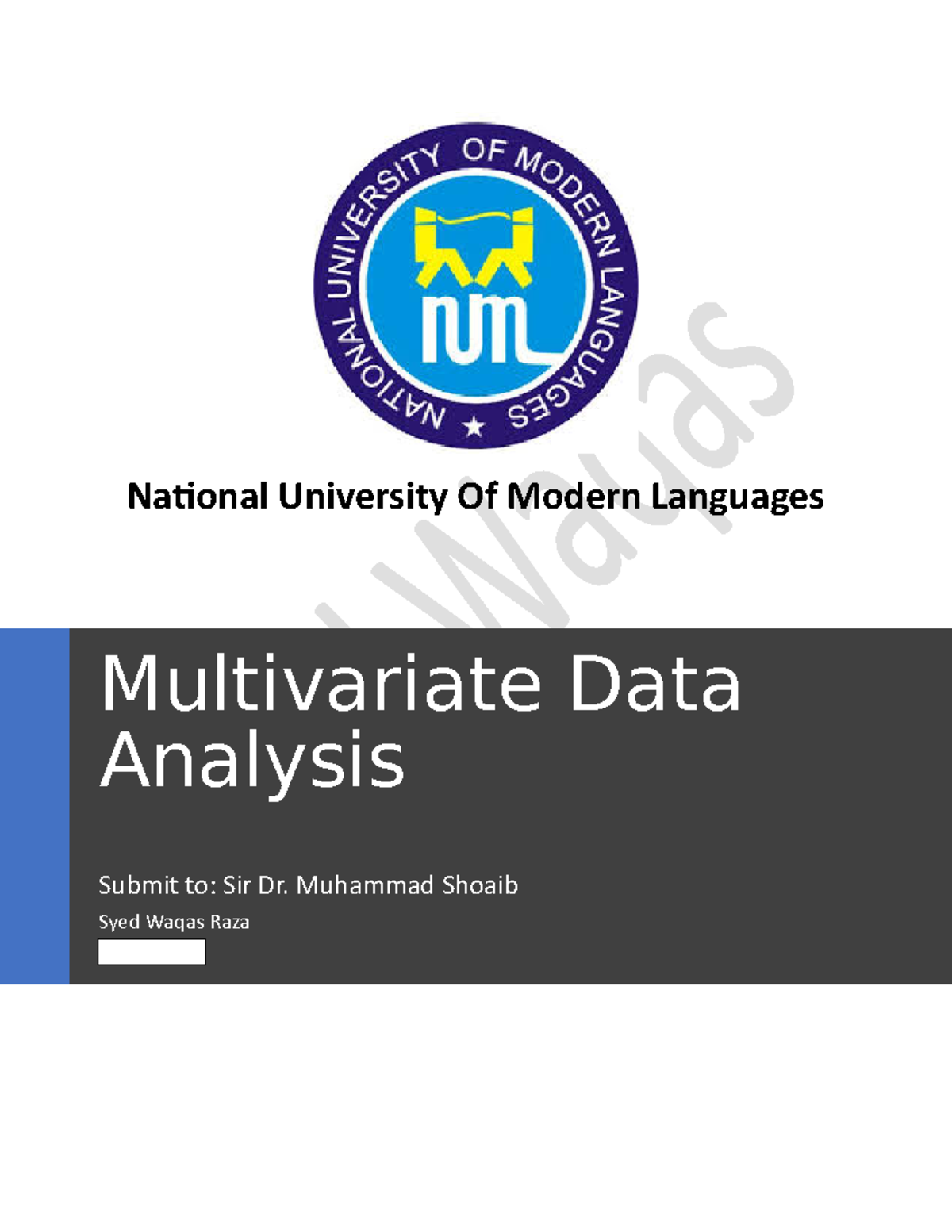 1st assignment of multivariate data analysis - National University Of ...