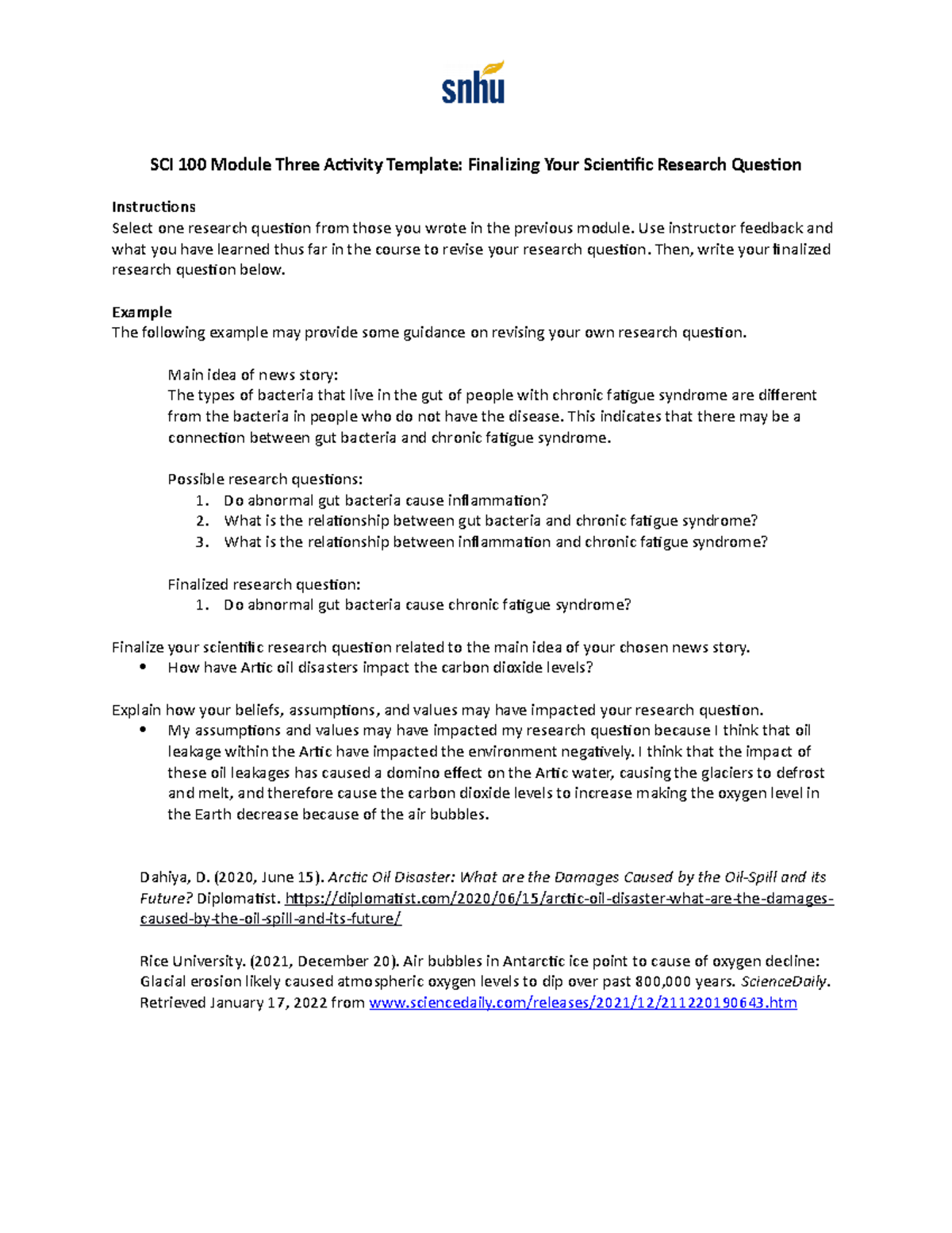 SCI 100 Module Three Activity Template Gehret - Use instructor feedback ...